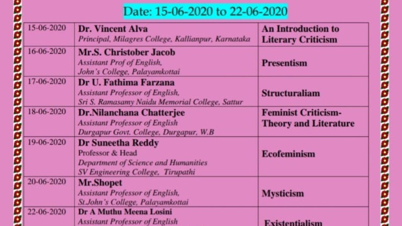 A Seven Day National Level FDP on Literary '-isms' for Young Research ...