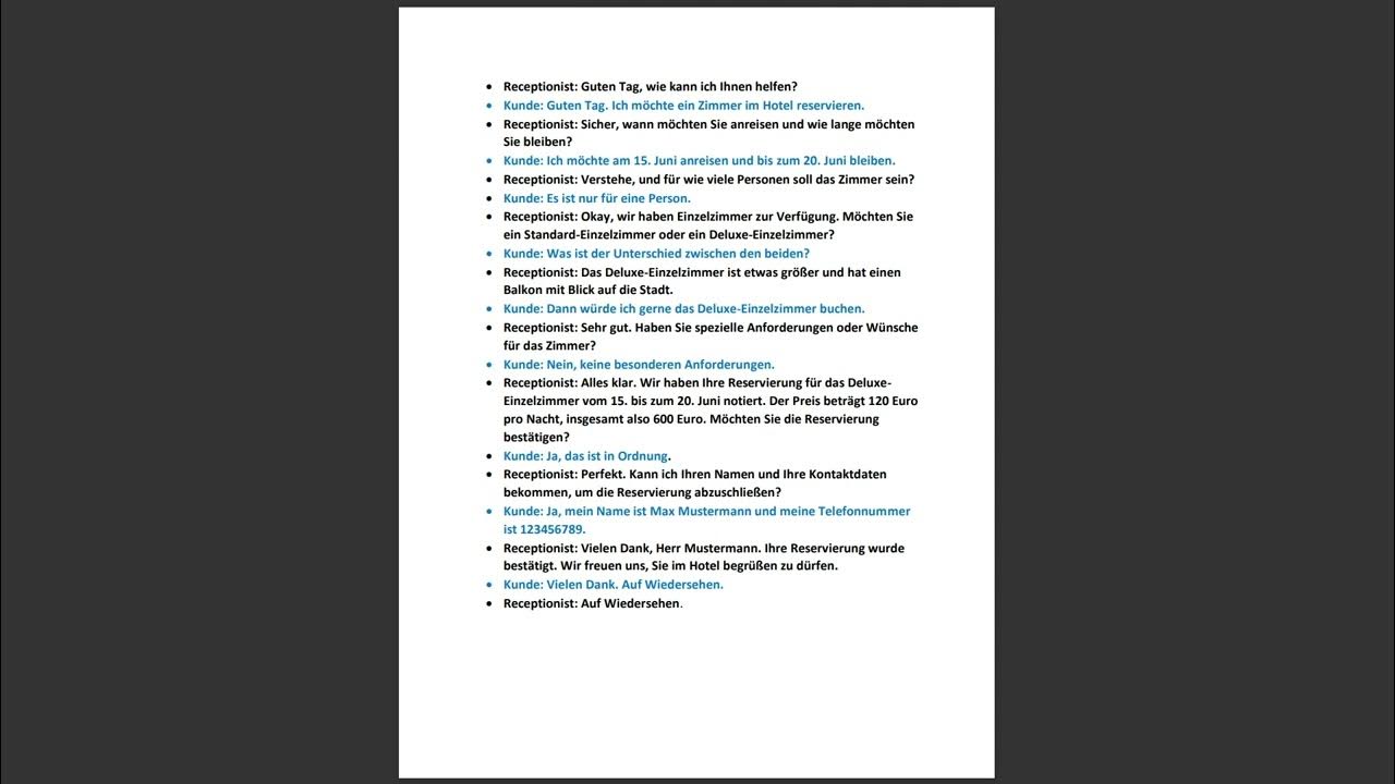 Hotel Reservation: Deluxe Room. Deutsch lernen mit dialogen B1 Deutsch ...