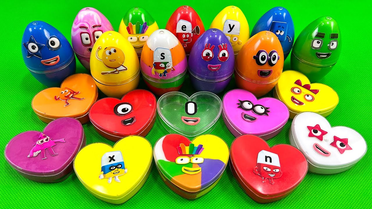 Rainbow Eggs CLAY: Hunting Numberblocks in Heart Shapes with SLIME ...