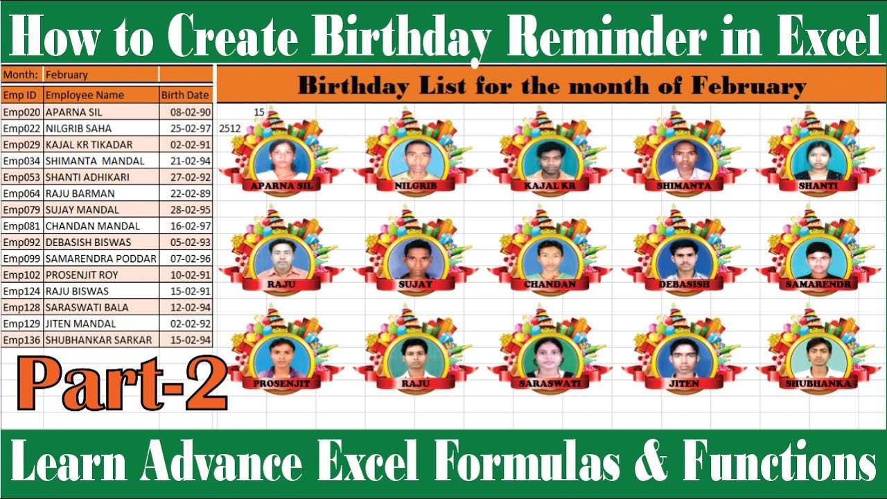How To Create Birthday Reminder In Excel Part 2 YouTube