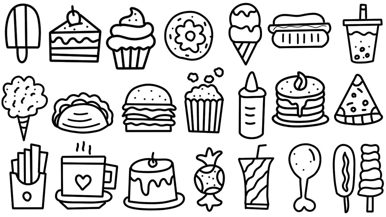 junk food and healthy food doddle drawing| Easy healthy vs unhealthy ...