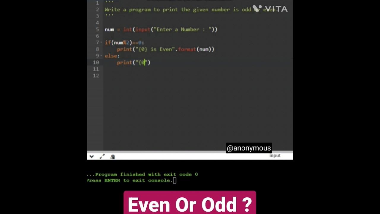 Even Or Odd Python Script Find A Given Number Is Even Or Odd