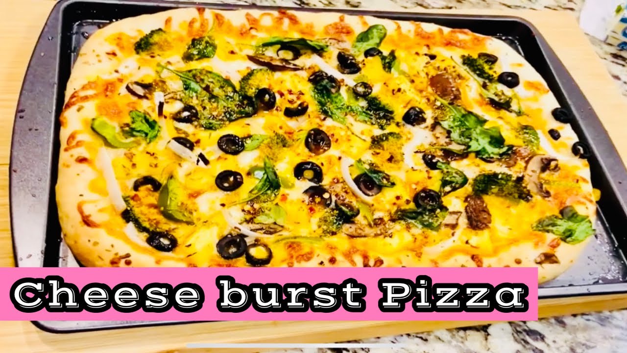The Best Homemade CHEESE BURST PIZZA Recipe! Cheesy Crust Pizza on Oven ...