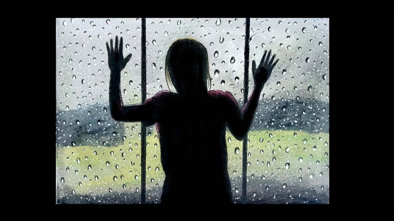 Easy Rainy Day scenery drawing with oil pastel//Looking through the ...