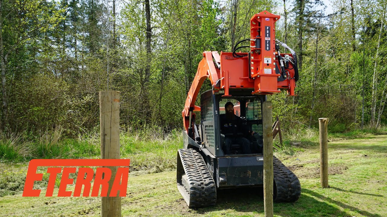 PDX-750 Skid Steer Post Driver Attachment Raw Demo | Eterra - YouTube