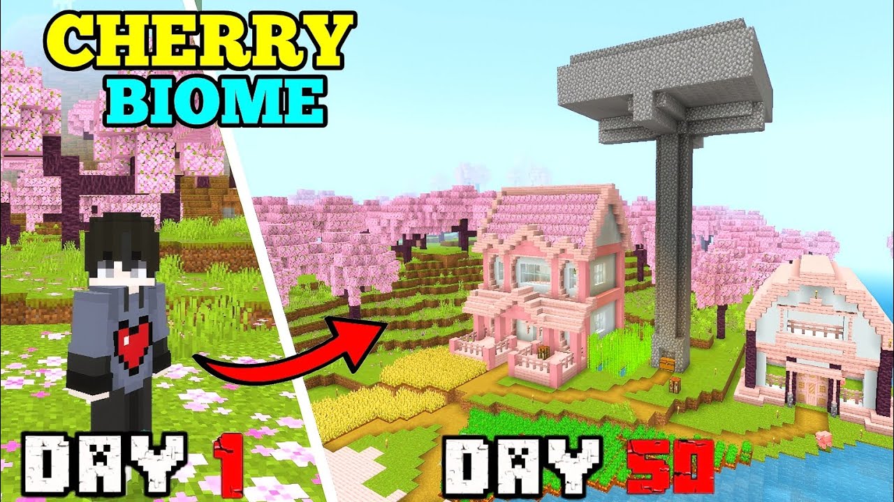 I Survived 50 Days in Cherry Groove Biome in Minecraft PE (Hindi) - YouTube