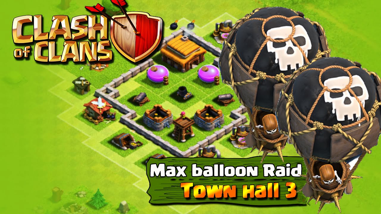 Clash of clans - TH3 Max Balloon Attack Strategy (2016) - 3 Star all ...