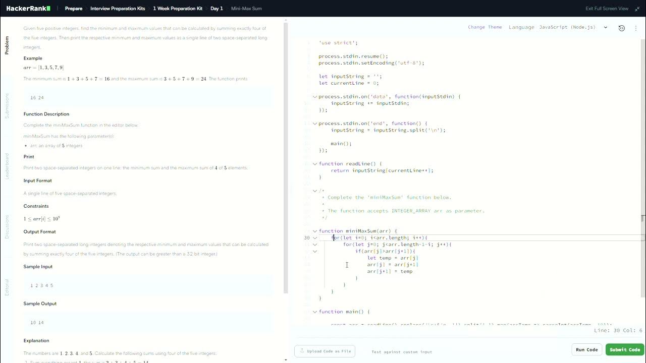 Mini Max Sum HackerRank using javascript - YouTube