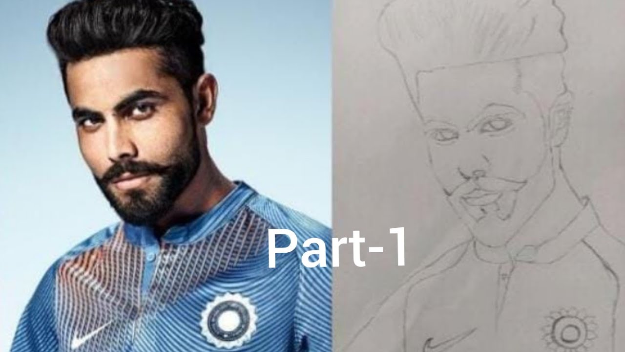 Simple sketch of Ravindra Jadeja Part-1||Simple sketch of Ravindra ...