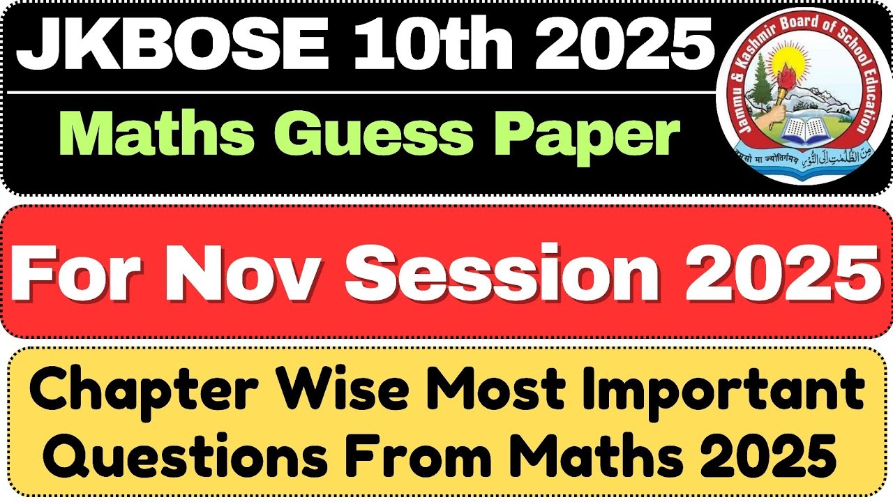 JKBOSE 10th Maths Guess Paper 2025 | 10th Maths Important Questions ...