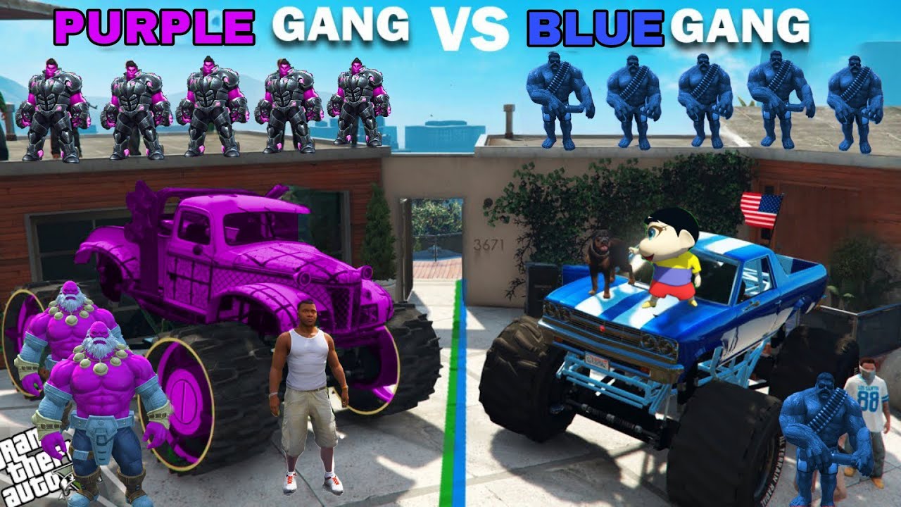 Franklin Purple Gang Vs Shinchan Blue Gang in GTA 5 - YouTube