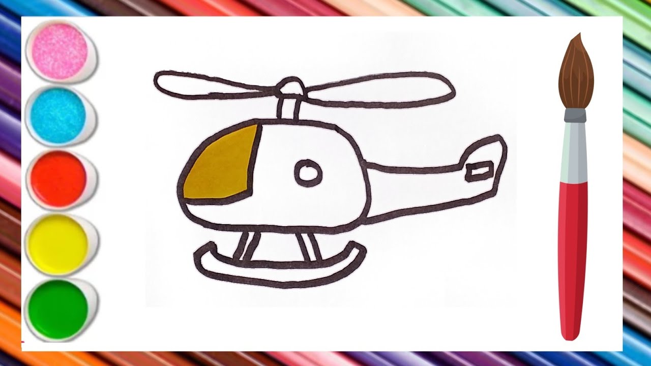 Helicopter Drawing Step by Step Painting & Coloring For Kids and ...