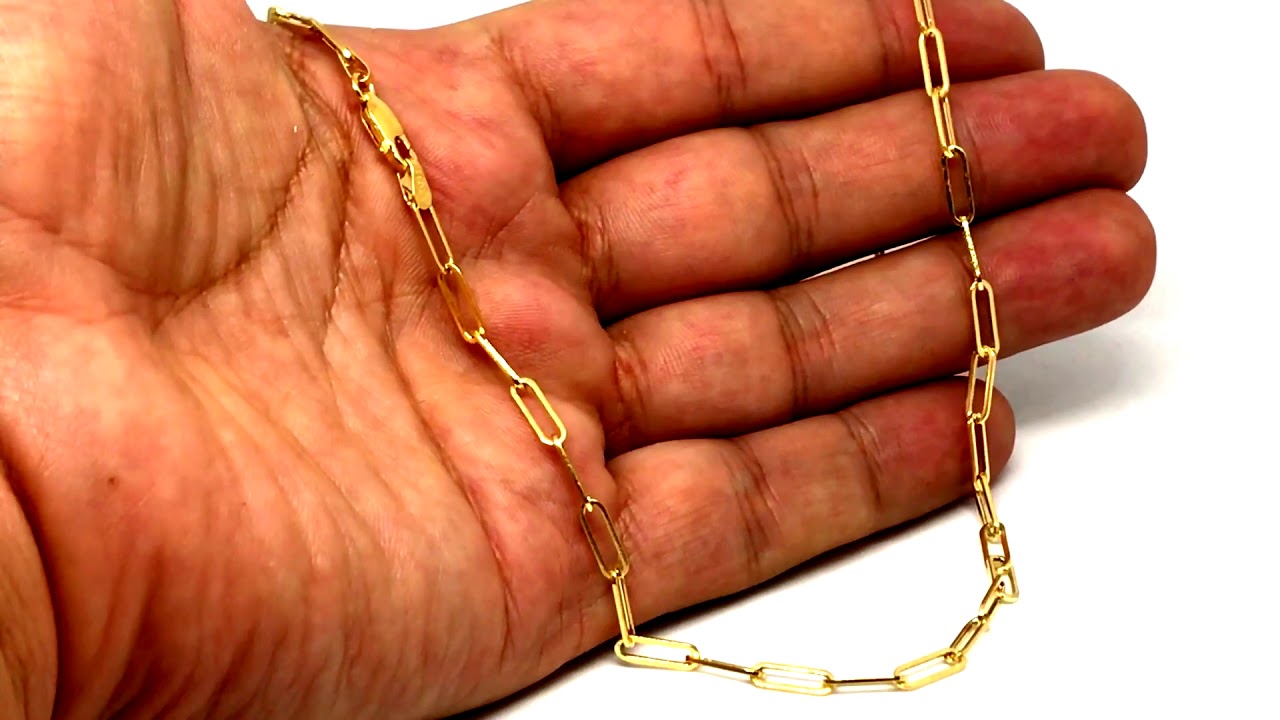 14k Yellow Gold Paperclip Chain Necklace, 3mm - YouTube