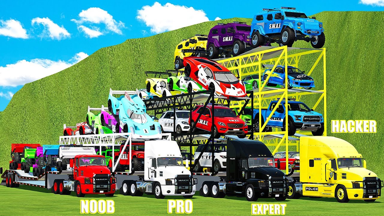 NOOB VS PRO VS EXPERT VS HACKER FOUR LEVEL TRANSPORT BATTLE! Farming ...