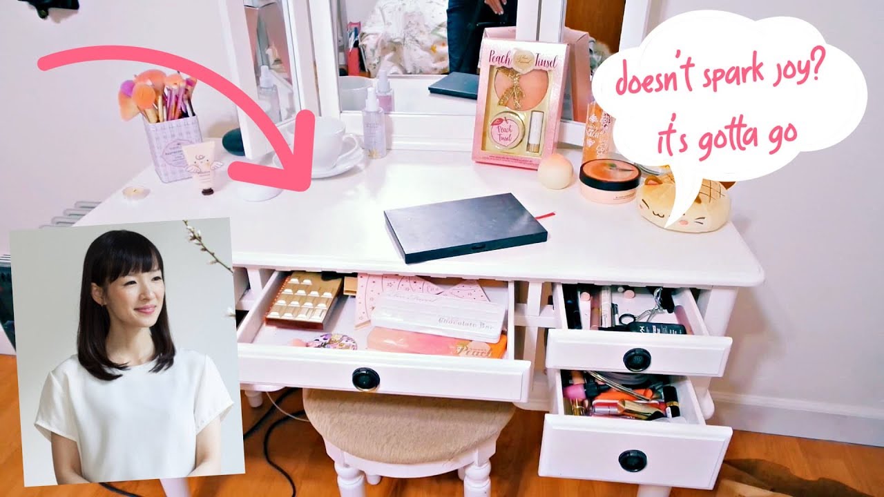using the konmari method on my vanity! makeup decluttering - YouTube