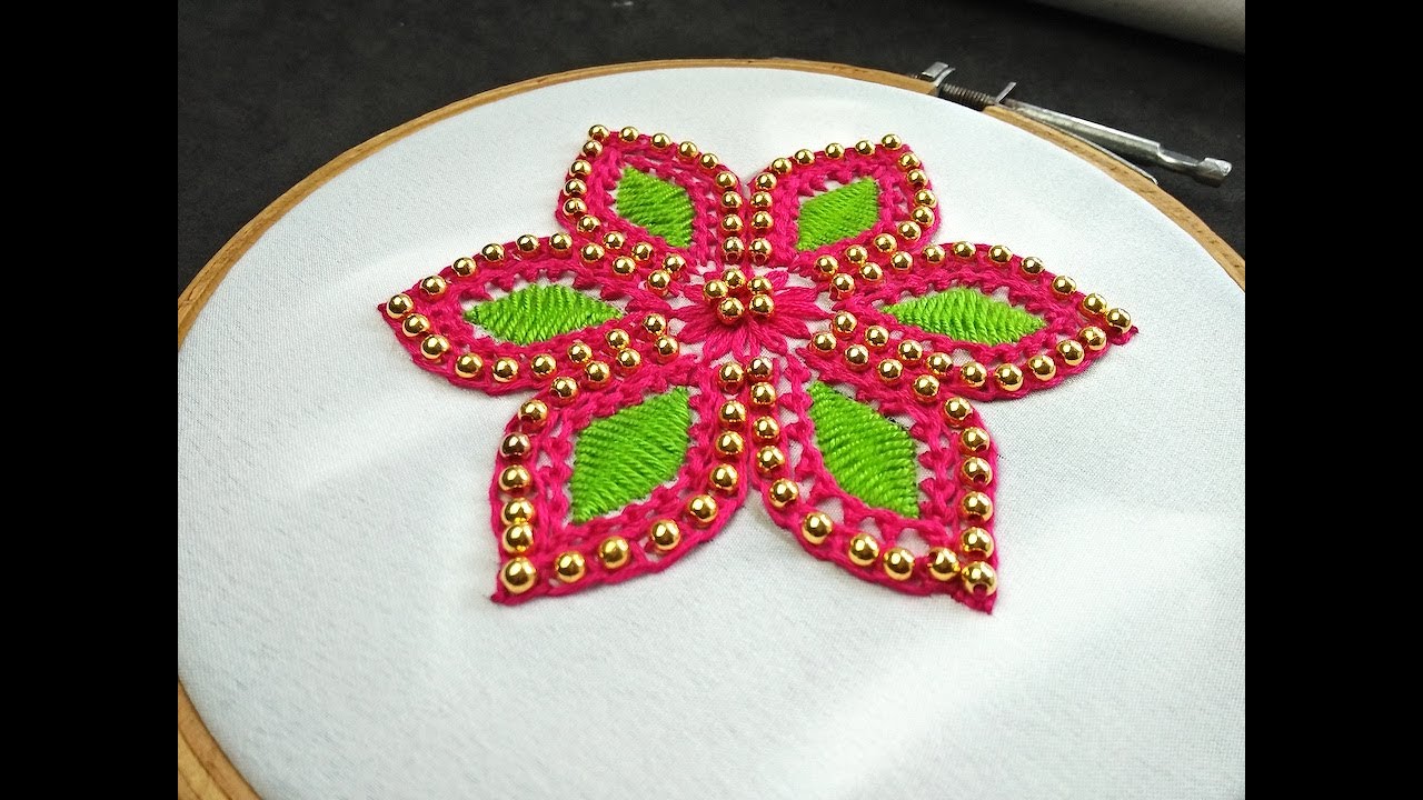 Flower Embroidery With Open Chain Stitch And Beads | Fantasy Flower ...