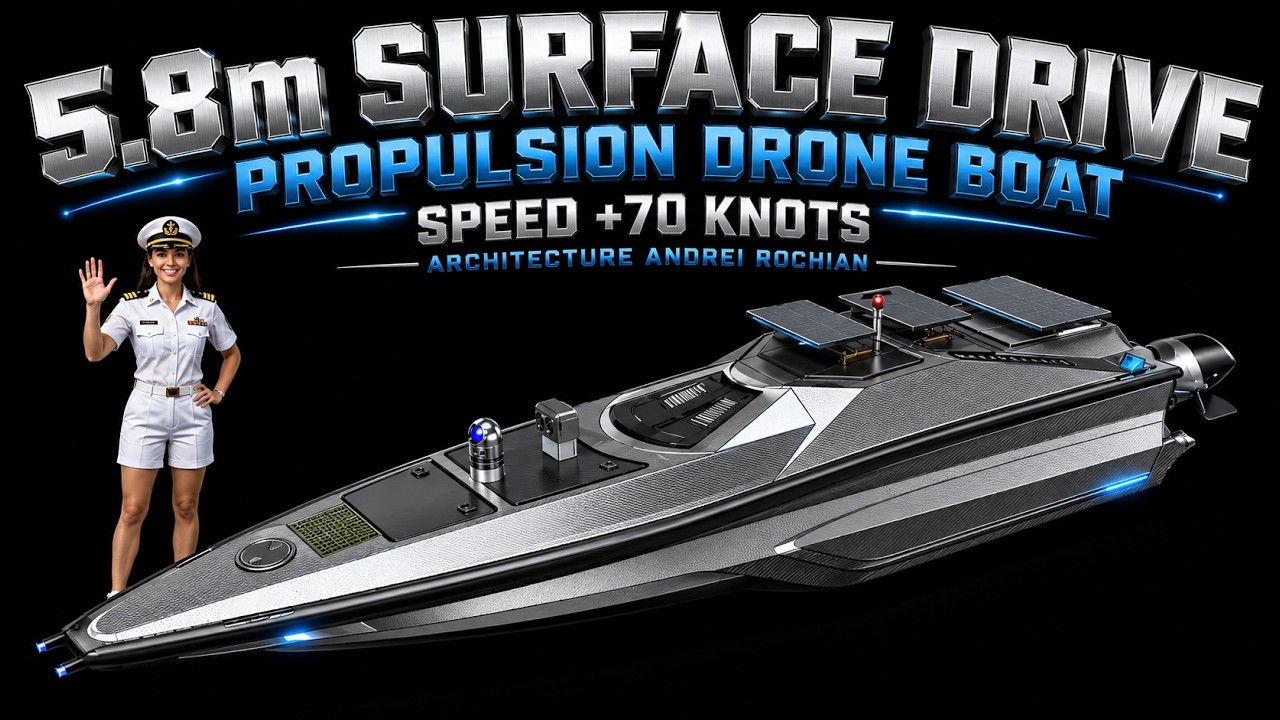 5.8m SURFACE DRIVE Propulsion Drone Boat Speed +70 knots Architecture ...