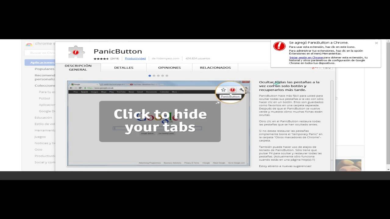 extension para ocultar las ventanas de google chrome (panic button) - YouTube
