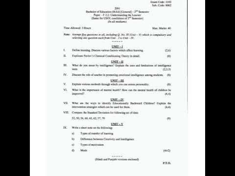 B.Ed 2nd semester - Previous year Question papers - YouTube
