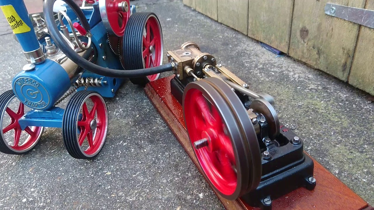 Stuart Turner s50 running on steam from wilesco traktor. - YouTube