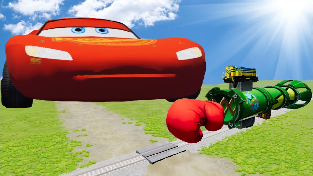 Big & Small Lighting Mcqueen vs Train | BeamNG.Drive - YouTube