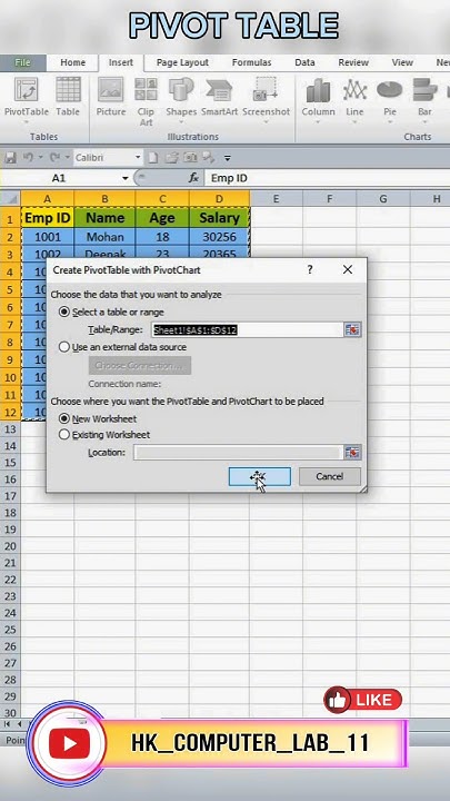 Create Pivot Table & Pivot Chart in Excel 🔥| Microsoft Excel tricks 💯 #exceltips #hkcomputerlab ...