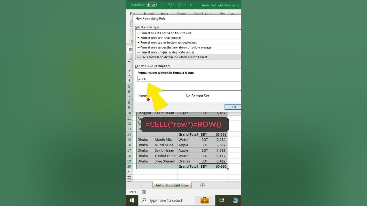 #Excel Pro Trick: Auto Highlight Row in Excel Conditional & VBA Code #shorts #exceltutorial ...