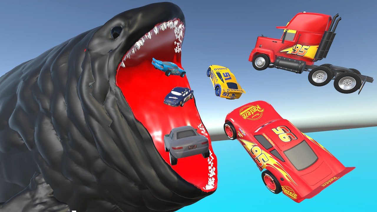 Cars Jump Over BLOOP AND Escape From Elephant, Lion - Giant Ramp Car ...