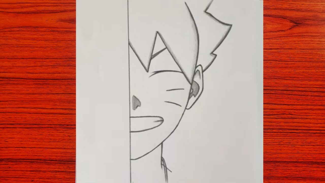 Easy anime sketch || how to draw Boruto Uzumaki half face easy step by ...