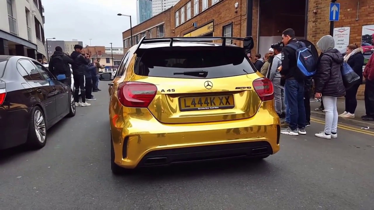 Gold Chrome Wrapped Mercedes A45 AMG And Porsche Panamera - YouTube