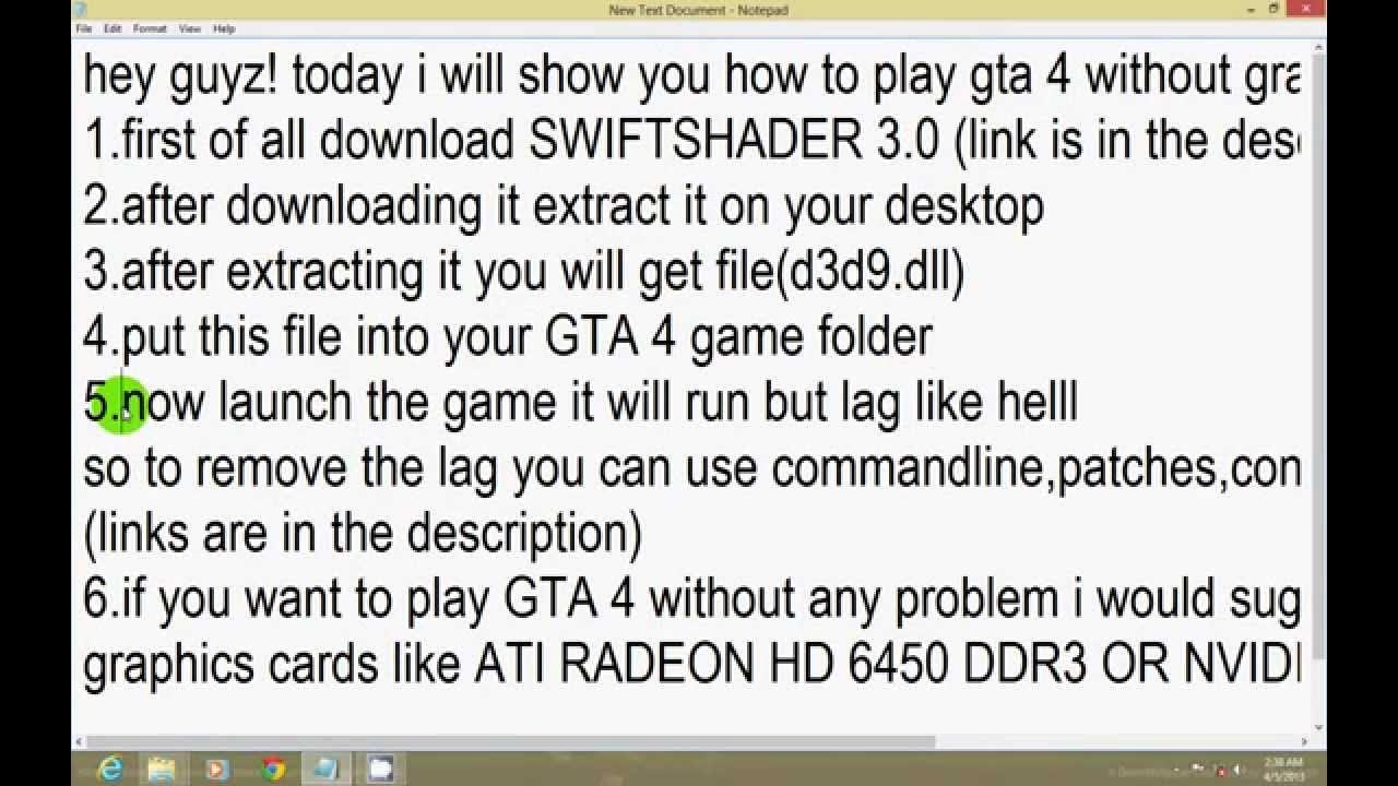How to play GTA 4 without graphics card(swiftshader 3.0) - YouTube
