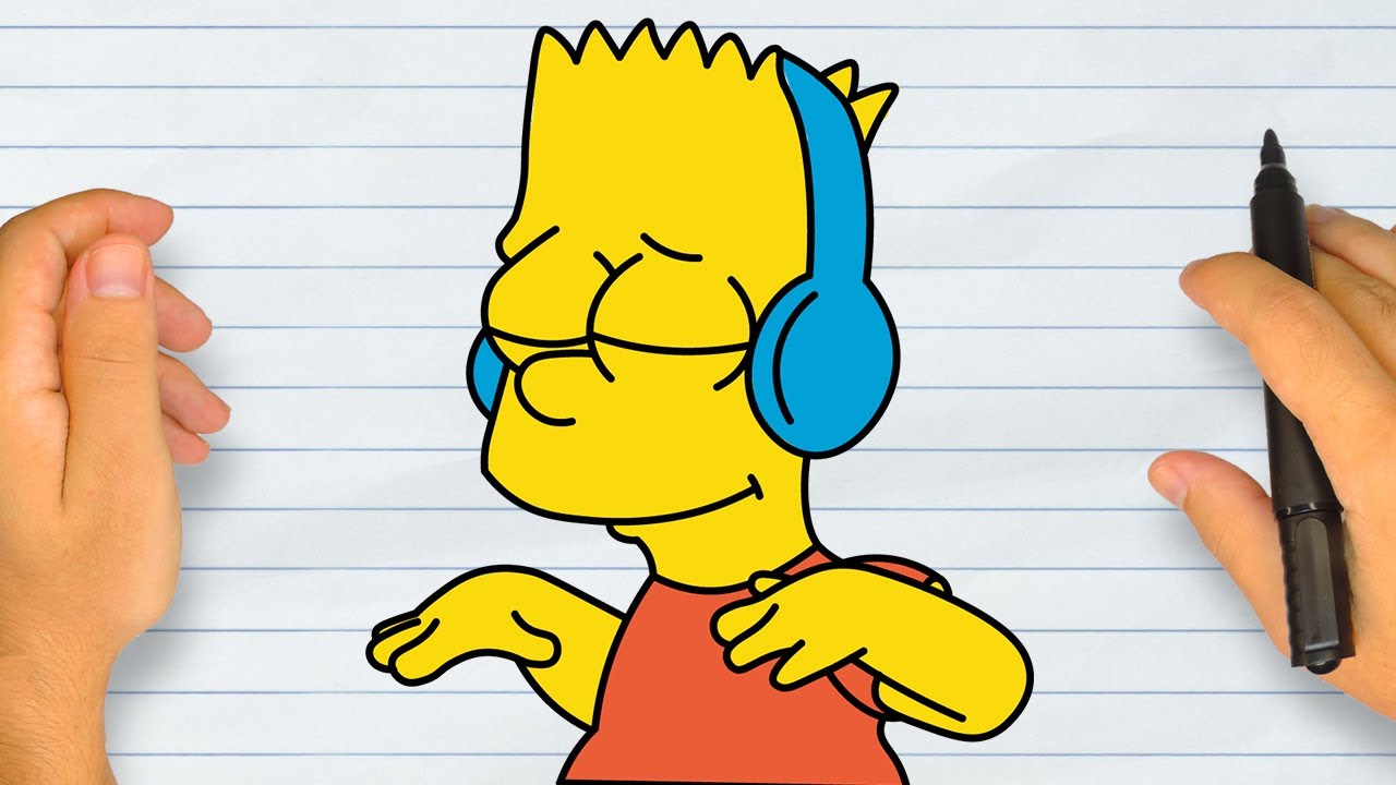 How to Draw Bart Simpson Listening to Music | Step by Step Simple and ...