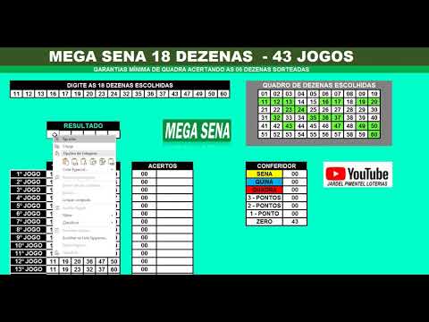 PLANILHA MEGA SENA 18 DEZENAS 43 JOGOS