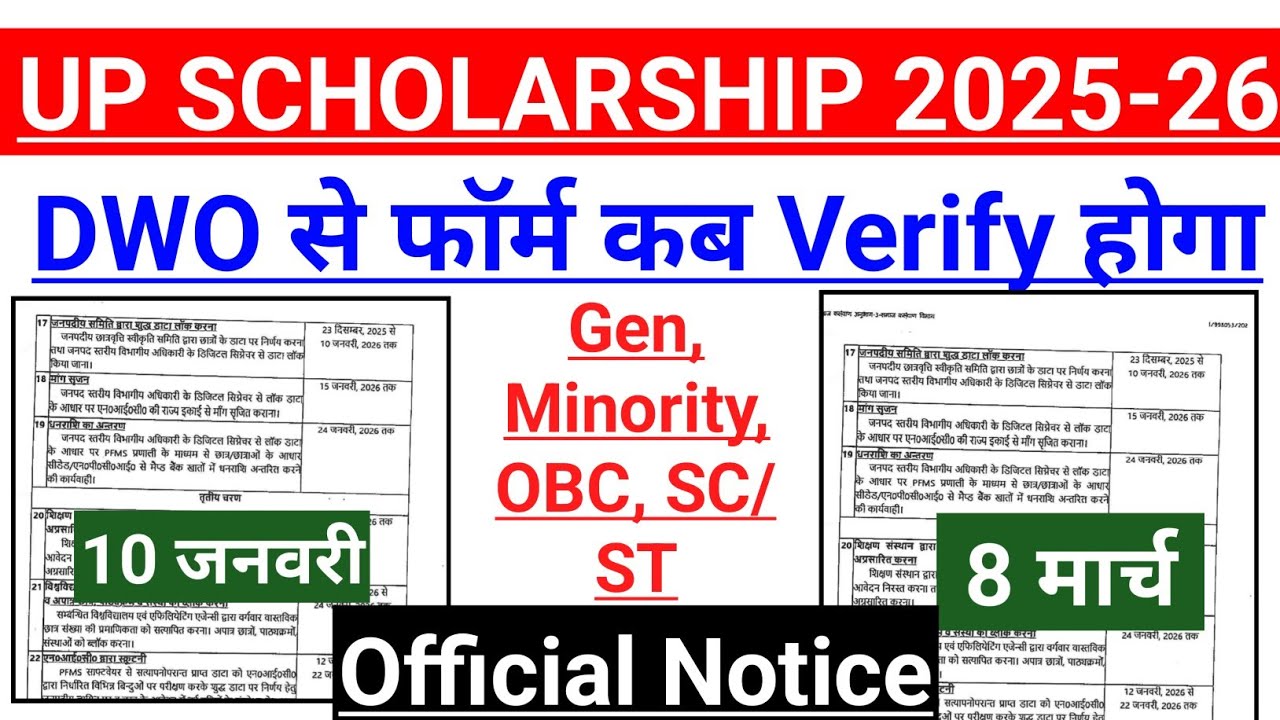 UP SCHOLARSHIP 2025-26 NEW UPDATE | DWO SE FORM KB HOGA VERIFY | UP ...