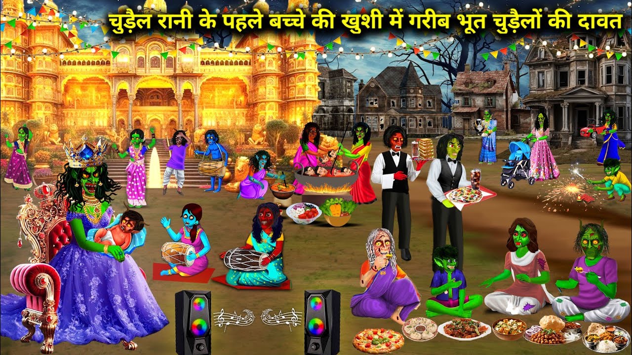 चुड़ैल रानी के पहले बच्चे की खुशी में गरीब भूत चुड़ैलों की दावत || cartoon videos || The poor ...
