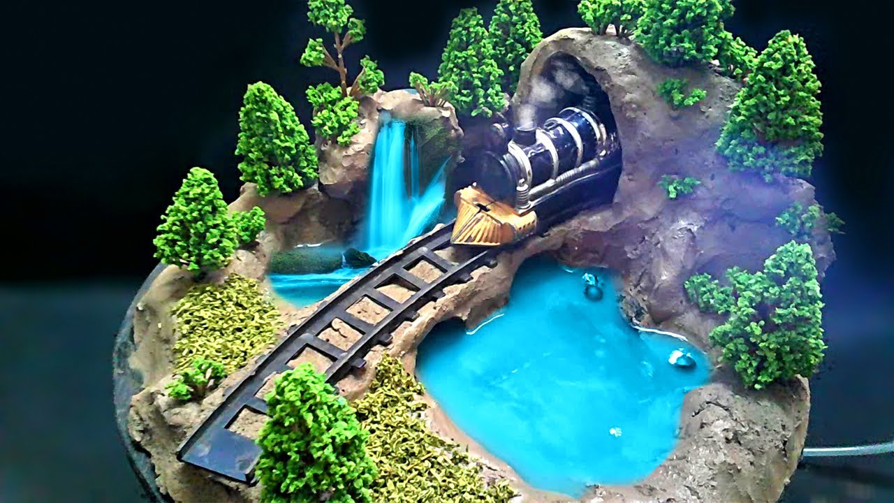 How to make waterfall Railway bridge cave entrance Natural handmade ...