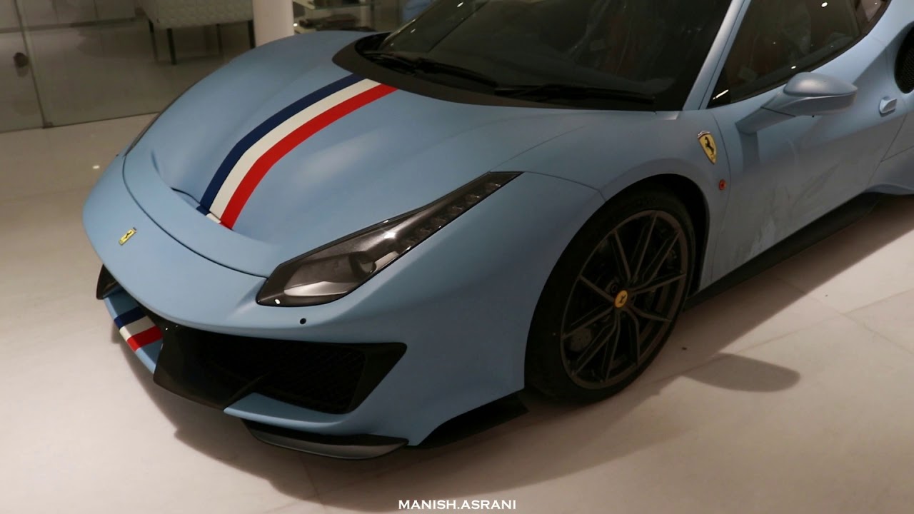 World's 1st Azzurro La Plata Matte Ferrari 488 Pista in Chennai - YouTube