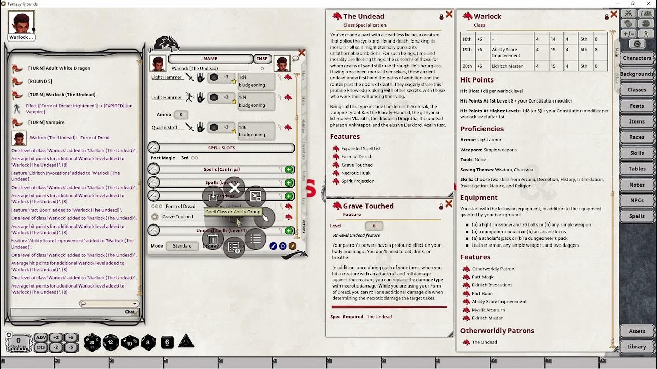 FGU Character Creation | 5e | Warlock Class - Undead | Fantasy Grounds Unity - YouTube