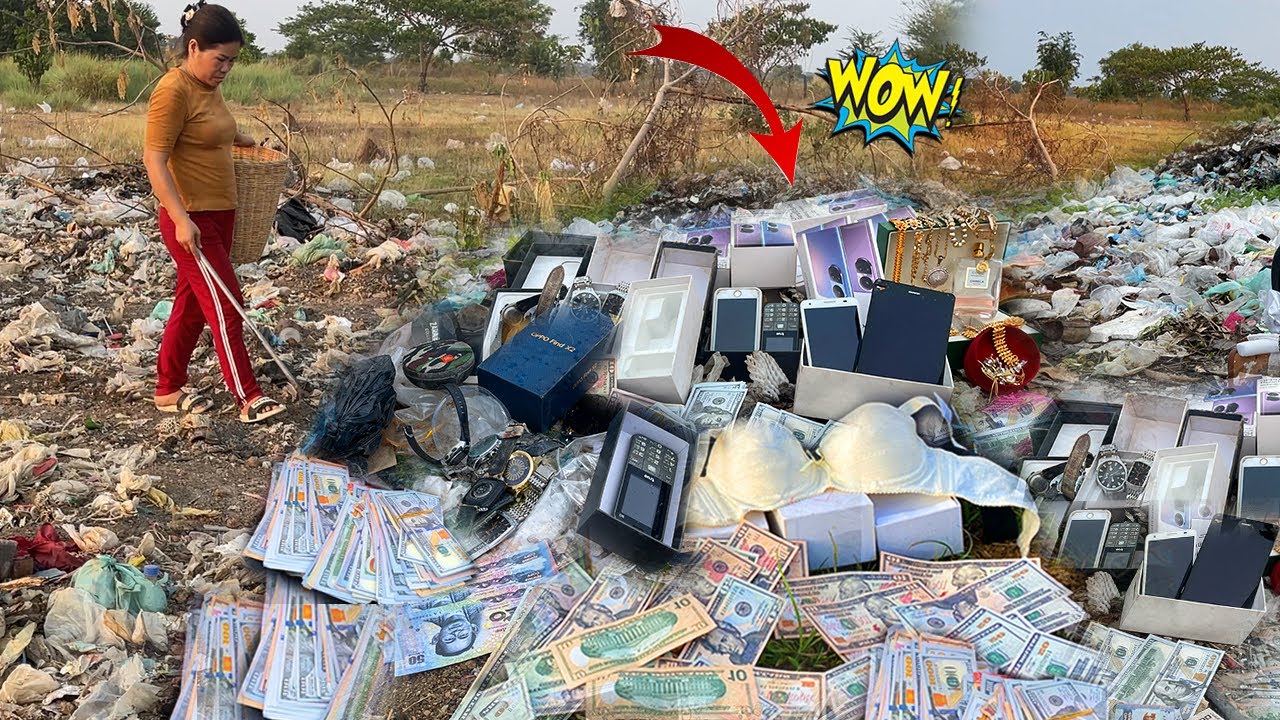Wow Lucky girl Found A lot Money $ and good thing at Trash Place ...