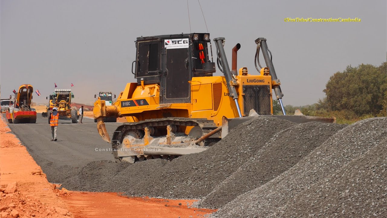 Road Construction Site Work| Dump Trucks Unloading Gravel Stone with ...