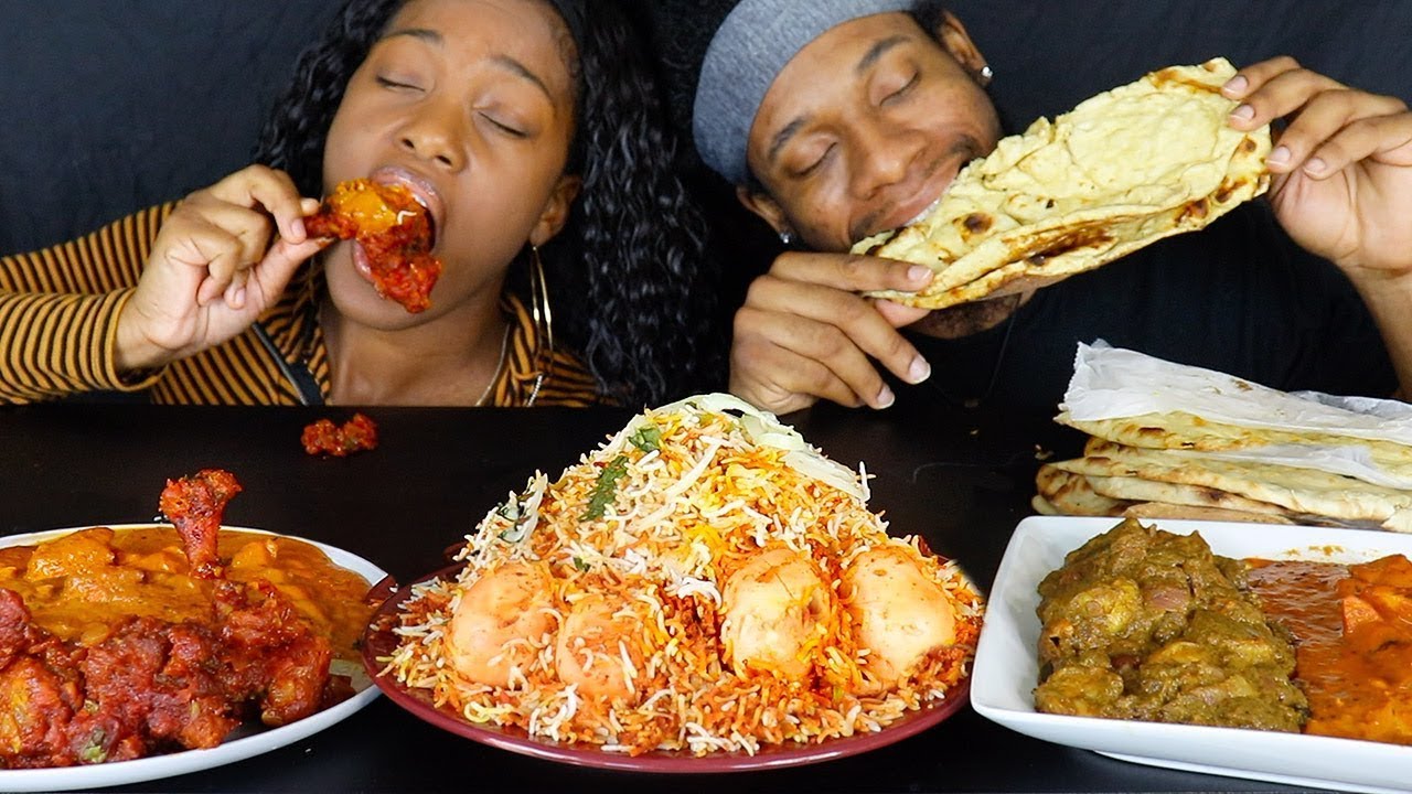HUGE INDIAN FOOD MUKBANG (OUR FIRST TIME) Spicy Curry Chicken Lollipop ...