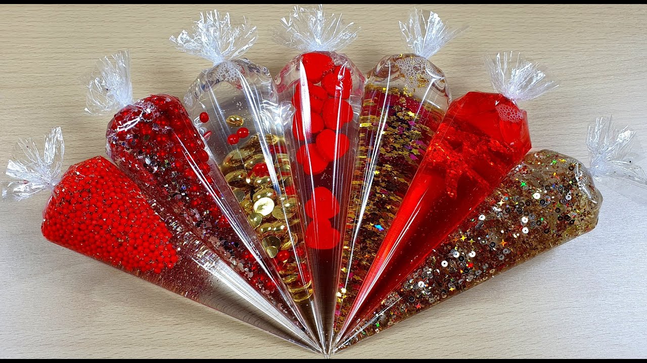 Awesome Red Vs Gold Clear Slime With Piping Bags Satisfying Slime Video ...