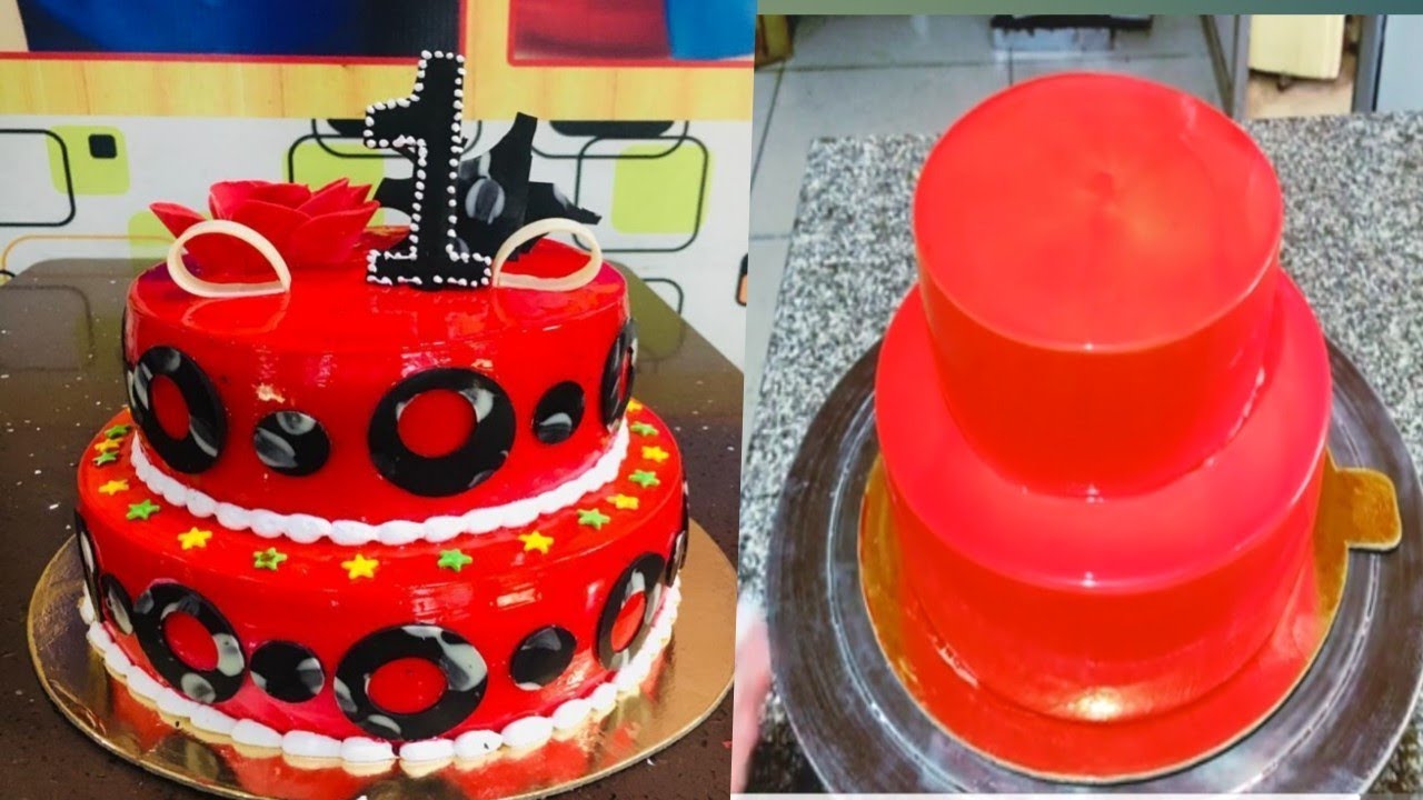 strawberry two tier cake design//1st birthday cake//2 tier cake cake ...