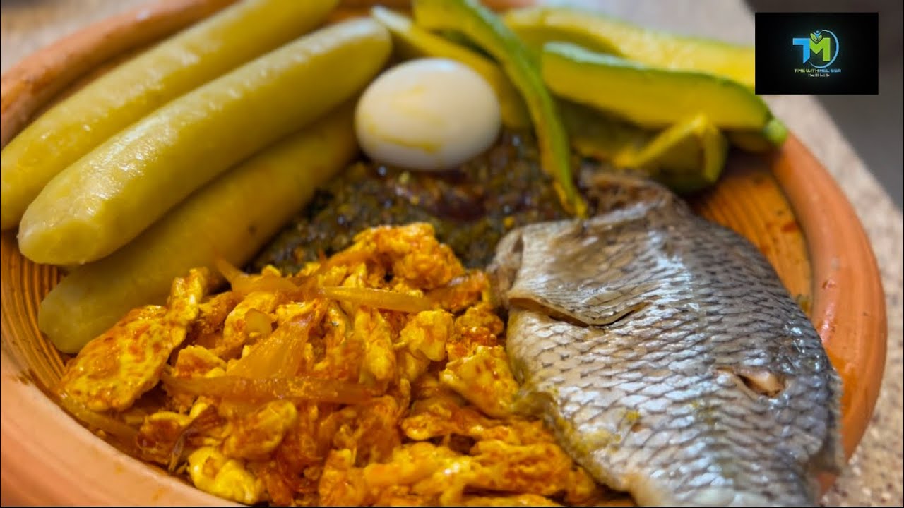 How to prepare Plantain Ampesi with Kontonmire Abomu - YouTube