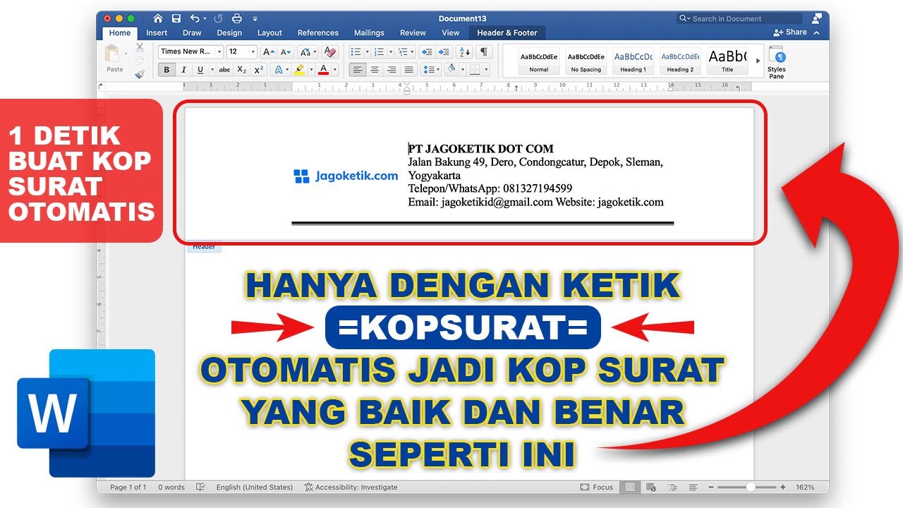 Cara Membuat Kop Surat Otomatis di Word, Hanya 1 Detik! - YouTube