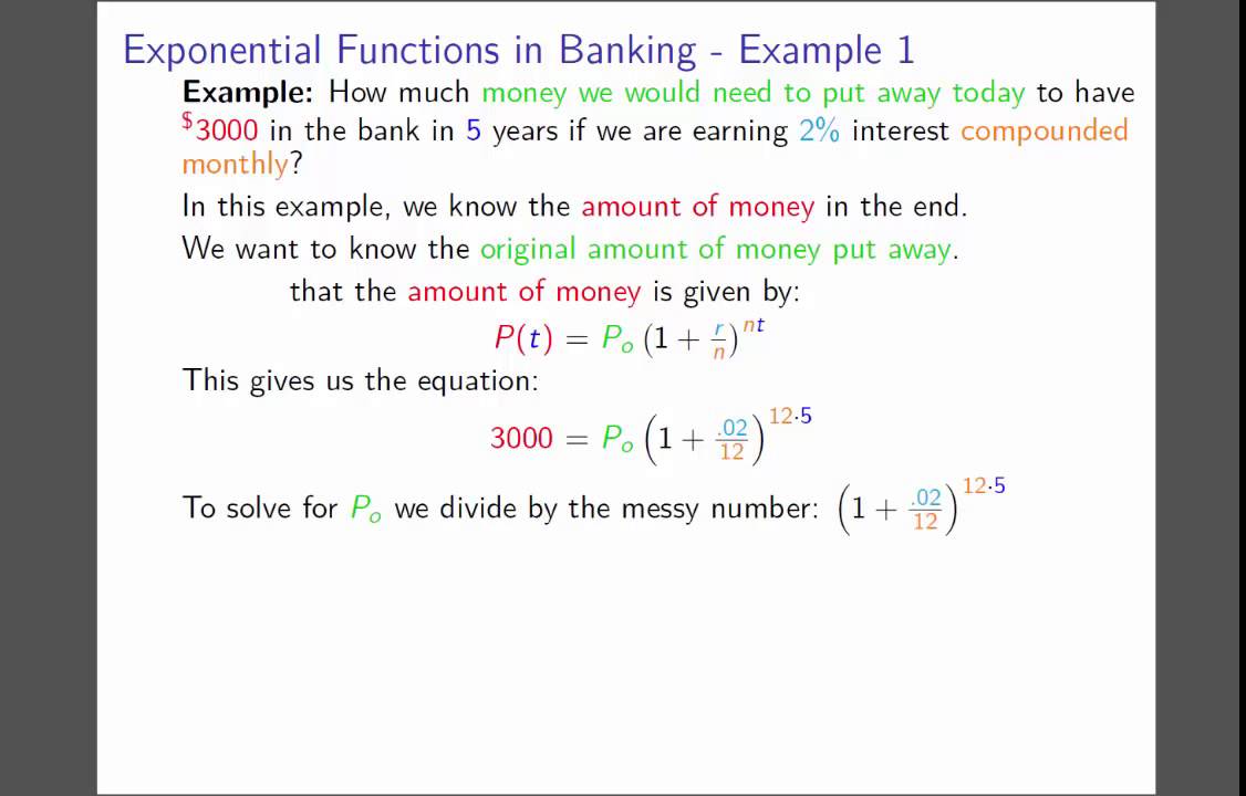 Exponential Functions and Banking - Example 1 - YouTube