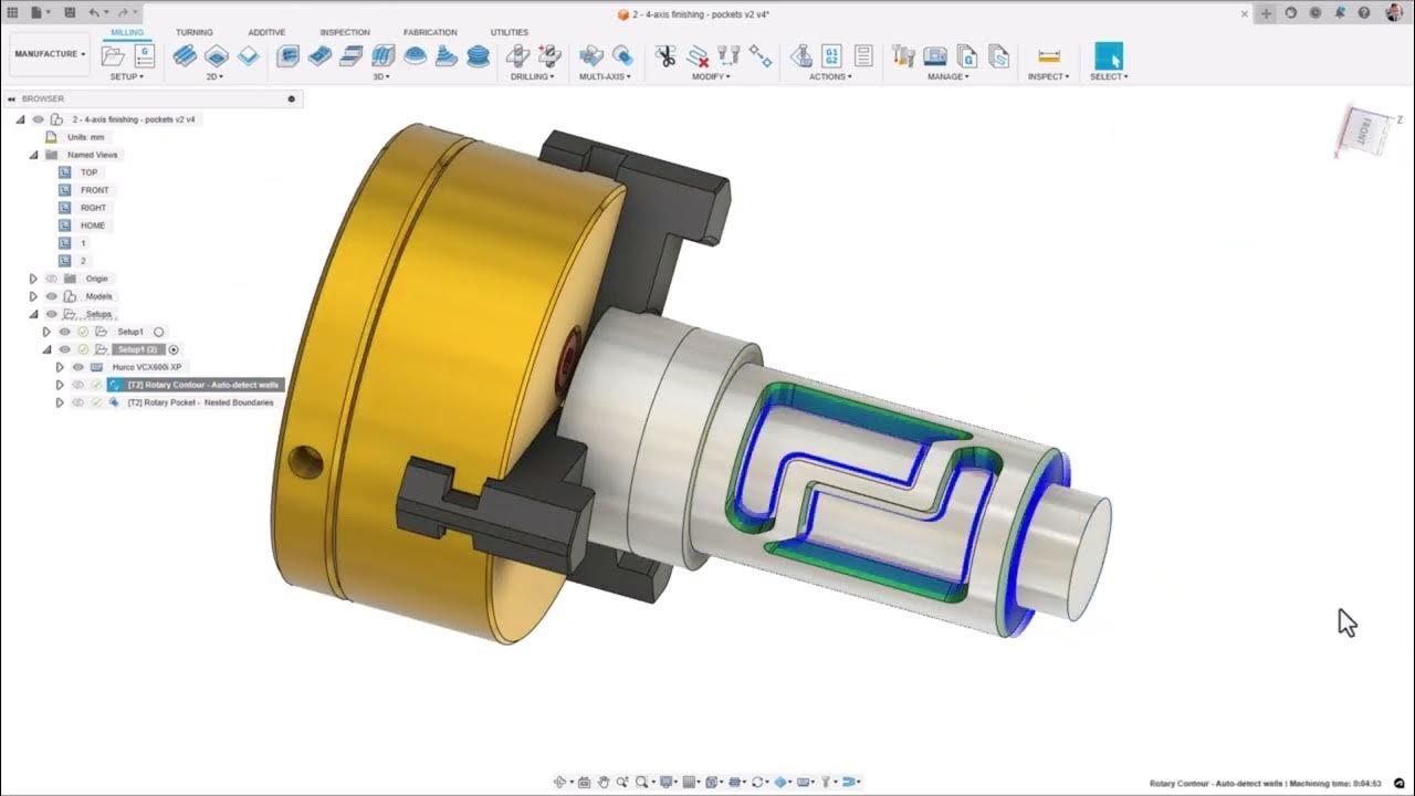 Rotary Pocket/Rotary Contour-Fusion 360 Manufacturing - YouTube
