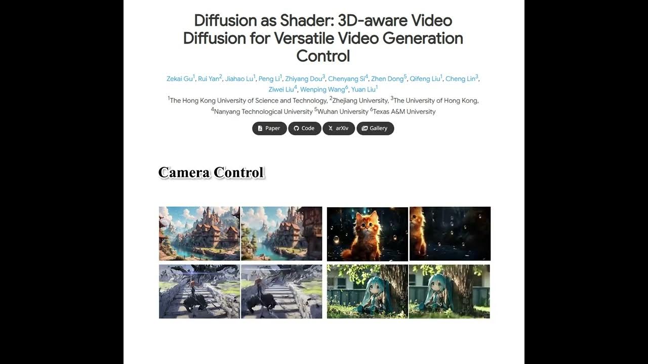 DaS(Diffusion as Shader, Hong Kong Univ.), video generation control model - YouTube