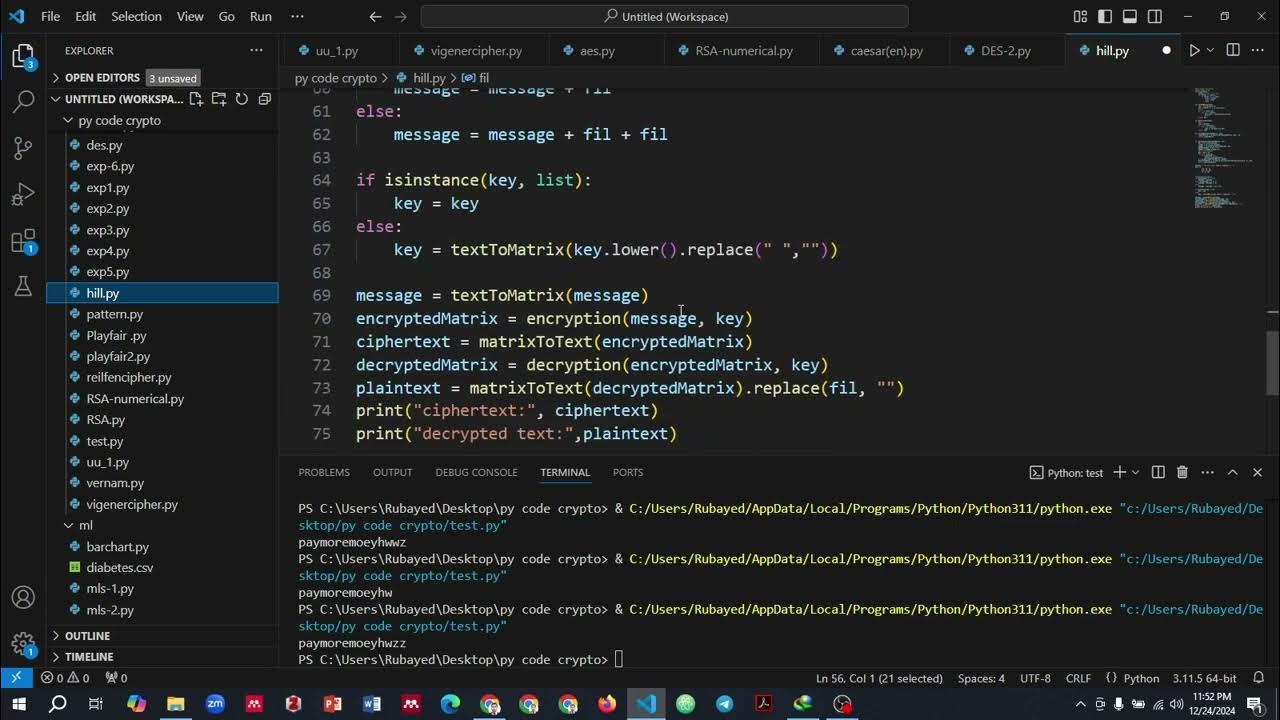 Hill Cipher Encryption Decryption Using Python Part 03 Youtube