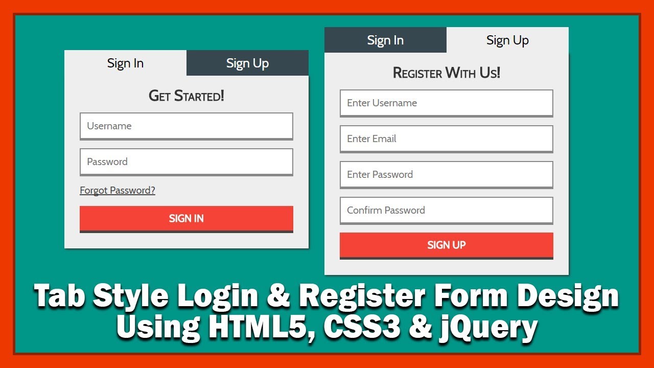 Tab Style Login And Register Form Design Using Html5 Css3 And Jquery Youtube 0814